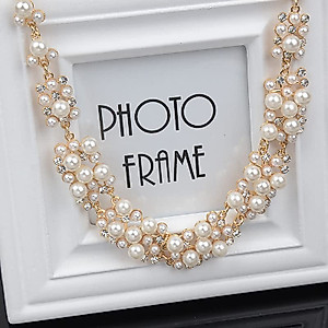 LadayPoa BE Pearl Gold Plated Simple Elegant Bridal necklace earring Jewelry Sets Kit Gift BP(Gold & White pearls)