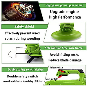 Cordless String Trimmer Electric Weed Eater Battery Powered 24v Weed Wacker 3-in-1 Cutting Tool 17 Blades Lawn Trimmer Edger Height Adjustable Low Noise Brush Cutter for Lawn, Yard, Garden, Bush