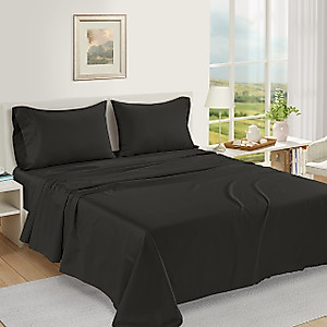 LANE LINEN 1000 TC 100% Egyptian Cotton Sheets Set Full Size Bed, Fully Elasticized Reinforced Seams Extra Deep Pocket Full Sheets Set (Never on Clearance), No Pill Fade Resistant Cooling - Black