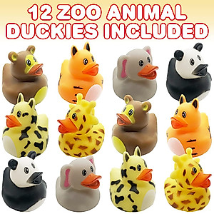 ArtCreativity Zoo Animal Rubber Duckies for Kids, Pack of 12, Zoo Themed Duck Bathtub Pool Toys, Fun Carnival and Safari Party Supplies, Birthday Party Favors for Boys and Girls
