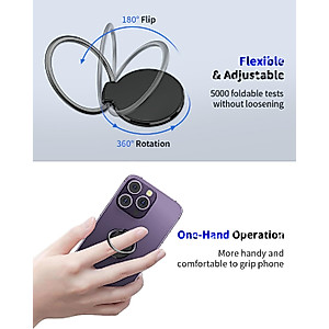 CHEEDAY Magnetic Phone Ring Grip, [4 Strong Magnets] Gym Finger Ring Holder 360° Rotation for Magnetic Car Mount, Metal Plate, Compatible with iPhone 15 14 13 12 Pro Max, All Smartphones, Black