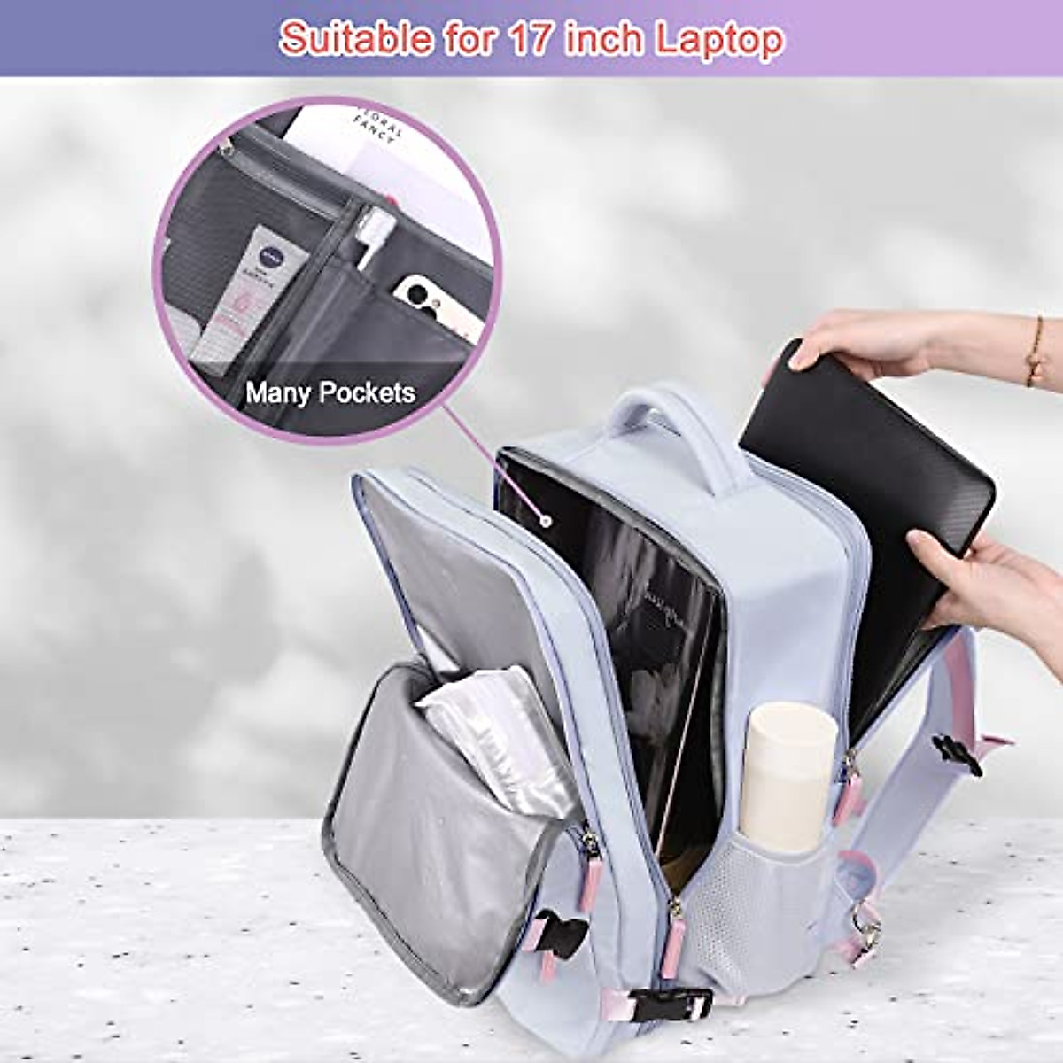 Sinaliy Large Travel Backpack for Women, 40L Carry On Backpack, 17 Inch Laptop Waterproof Backpack, College Bookbag, Backpack for Women, as Person Item Flight Approved