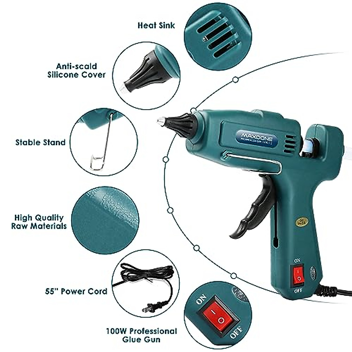 Hot Glue Gun Kit Glue Gun - MAXDONE Craft Glue Gun Full Size(Not Mini) Glue Guns Heavy Duty Hot Glue Gun with 12pcs Glue Sticks(0.43'' x 8") 100w for DIY Art