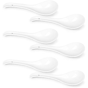 LOVEINUSA Soup Spoons, Ceramic Asian Soup Spoons 6.8 Inch White Large Japanese Soup spoons for Ramen Miso Dumpling Pho Wonton, Set of 6