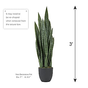 Worth Garden 3ft Artificial Snake Plant Fake Sansevieria Indoor Outdoor, 28 Thick Leaves Lifelike Faux Silk Plant, Home Decor Mother in Law Tongue Plant 35in, Black Pot & 20g Dry Moss Included, Green