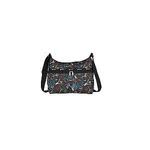 LeSportsac Evening Flare Large Hobo Crossbody Bag, Style 3710/Color E475, Festive Abstract Splashes of Color, Illuminating Interpretative Colorful Fireworks/Flares Whimsical Design, Sleek Black Bag