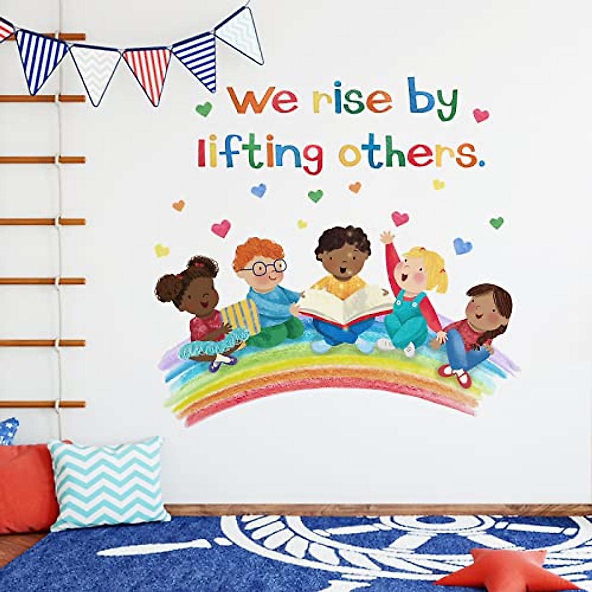 Mfault Inspirational We Rise by Lifting Others Wall Decals Stickers, Diversity Equality Motivational Inclusion Nursery Decorations Baby Boy Girl Bedroom Classroom Art, Kids Neutral Toddlers Decor Gift