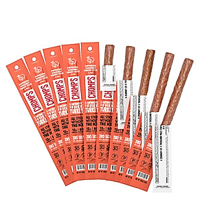 Chomps Pepperoni Turkey Jerky Meat Snack Sticks 10-Pack - Keto, Paleo, Low Carb, Whole30 Approved, 12g Lean Meat Protein, Gluten Free, Antibiotic Free, Zero Sugar Food