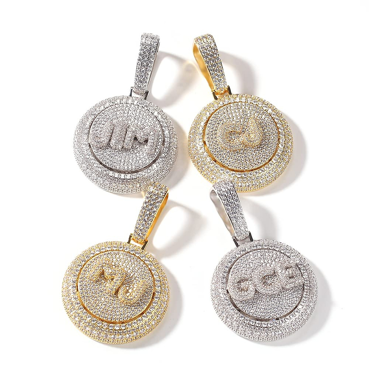 Personalized Rotatable Disc Name Plate Pendant Necklace, Iced Out Jewelry Cz Diamond 14k Gold Silver Copper Customized Letter Charm with Rope/Tennis Link Chain, Customized Initial Name Necklace Gift for Men Woman (Silver Plated Gold Letter)