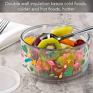 Counterart Flamingos Double Wall Insulated Unbreakable Plastic Travel Bowl with Lid Holds 22 Fluid Ounces BPA Free Microwave Safe Dishwasher Safe