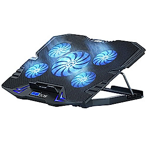 TopMate C5 12-15.6 inch Gaming Laptop Cooler Cooling Pad | 5 Quiet Fans and LCD Screen | 2500RPM Strong Wind Designed for Gamers and Office