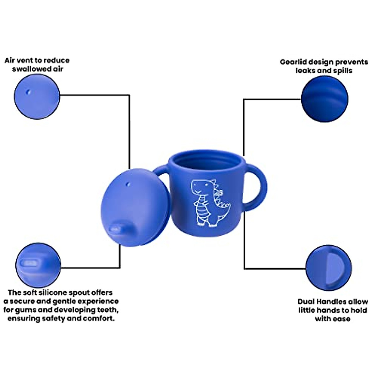 BAYBEE Silicone Sippy Cup with Handles & Spout Lid | Toddler Training & Transition Cup | Kids Feeding Straw Cup | No Spill Leak Proof Cups for Baby Infant Child | 5 Oz | 6 Months +