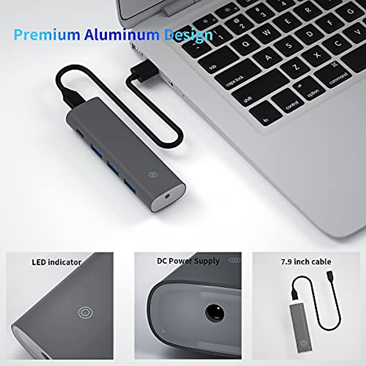 USB 3.2/3.1 Gen 2 Hub, 4-Port Powered USB Gen 2 Hub (USB-C to USB-A x3 & USB-C), Aluminum 10Gbps SuperSpeed USB-C Data Hub for Mac/Laptop/PC, Compact USB Splitter