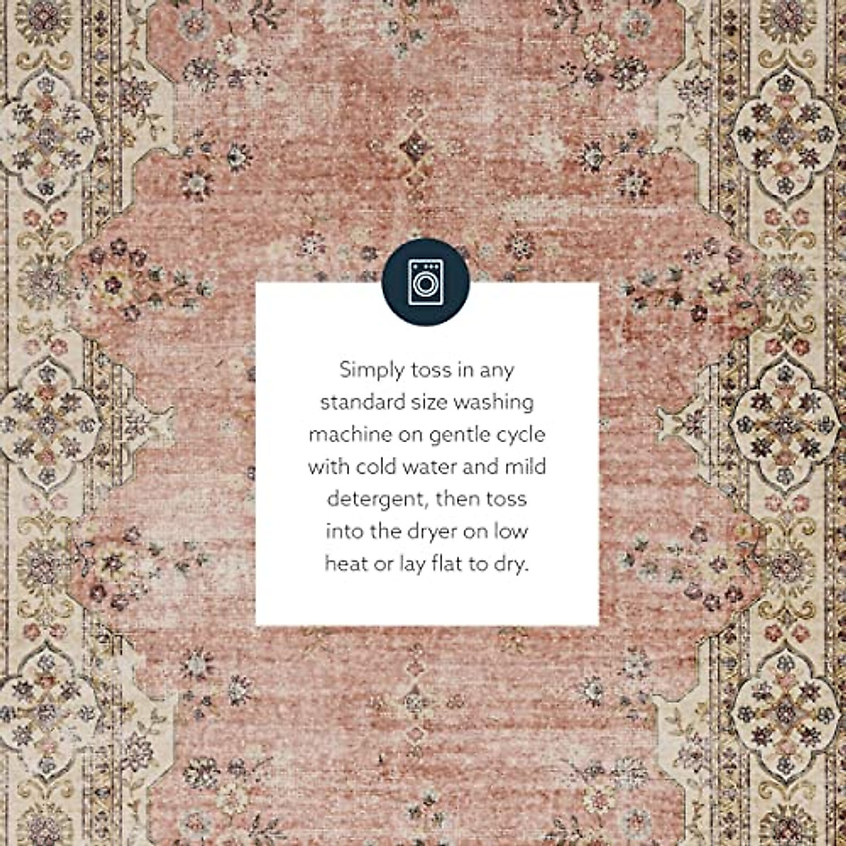 Linon The Anywhere Washable Rug Colton Pink/Ivory 5' X 7' Area Rug