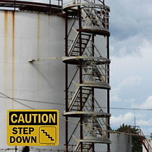 SmartSign "Caution - Step Down" Sign | 7" x 10" Aluminum
