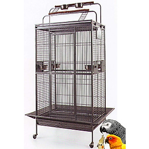 Large Elegant and Durable Wrought Iron Double Ladders Open Play Top Bird Parrot Rolling Cage, Include Seed Guard