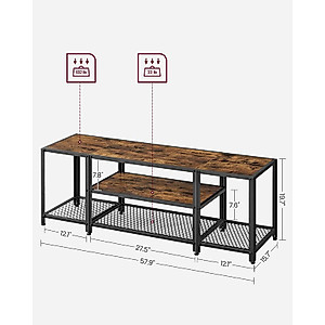 VASAGLE Modern TV Stand for TVs up to 65 Inches, 3-Tier Entertainment Center, Industrial TV Console Table with Open Storage Shelves, for Living Room, Bedroom, Rustic Brown and Black ULTV097B01