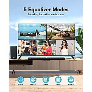 ULTIMEA Sound Bars for TV with Subwoofer Deep Bass, 2.1 TV Sound Bar, 5 EQ/Voice Clear, Bluetooth Soundbar for TV Speakers Surround Sound, TV Soundbar for PC Works w/Optical/AUX/USB, Mountable-110dB