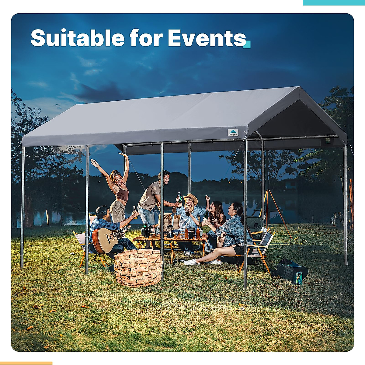 ADVANCE OUTDOOR 10x20 ft Adjustable Height Carport Heavy Duty Car Canopy Garage Shelter Boat Wedding Party Tent, No Sidewall, Grey