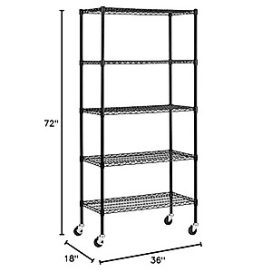 Muscle Rack MWS361872-BLK 5 Shelf Black Wire Mobile Shelving Unit, 72" Height, 36" Width, 18" Length