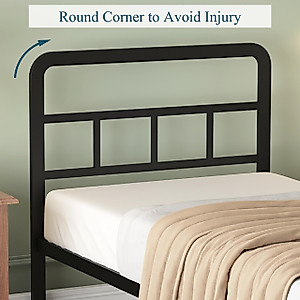 Richwanone 14 inch Twin Bed Frame with Headboard and Footboard, Metal Bed Frame with Steel Slat Support, No Box Spring Needed, Easy Assembly, Black