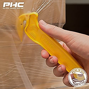 Pacific Handy Cutter DFC364 Disposable Film Cutter, Sharp & Durable Steel Blade, Safe and Efficient Cutting Design for Shrink Wrap, Stretch Wrap, Tape, and Plastic Straps , Yellow