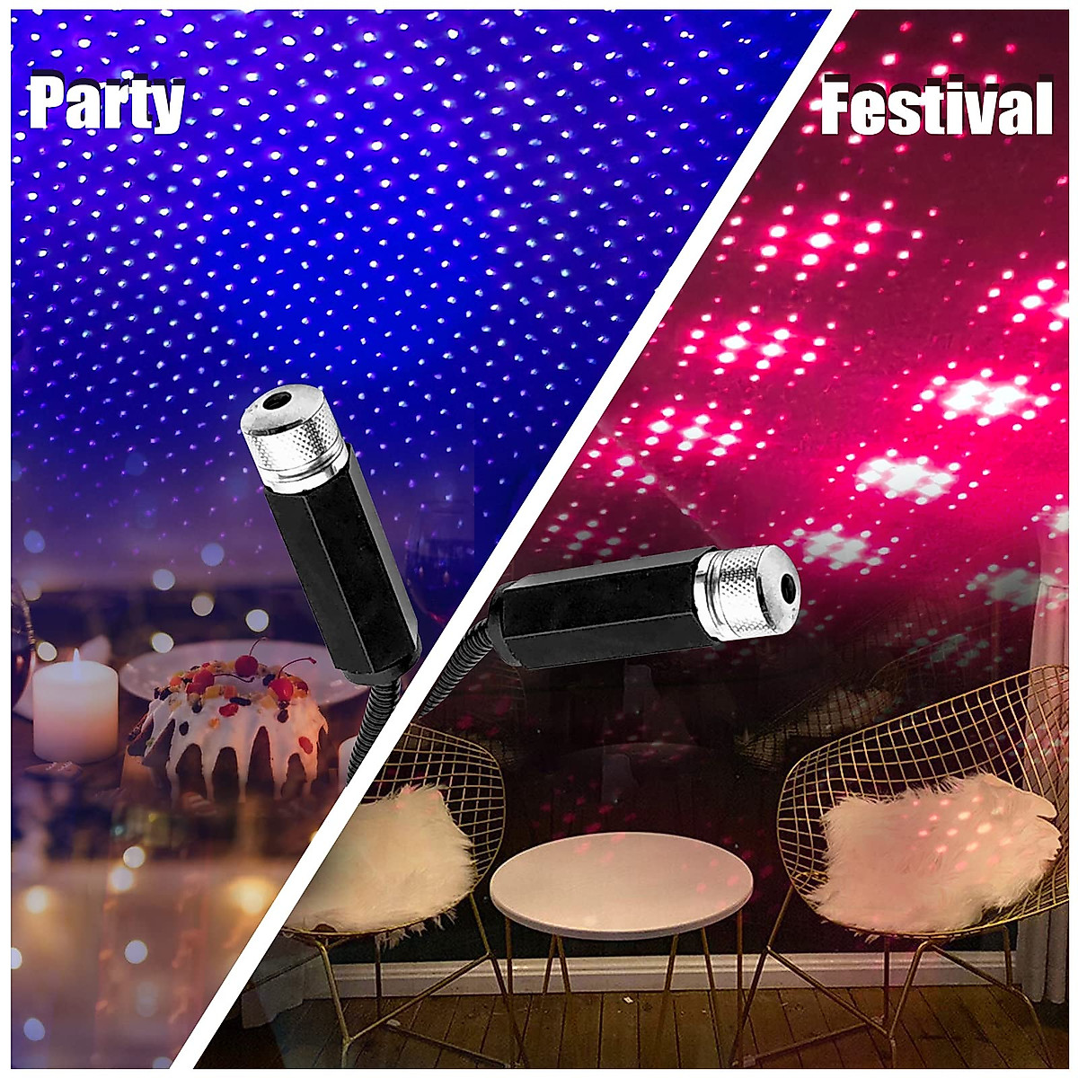 USB Car Roof Star Projector Night Light, Portable Adjustable LED Car Interior Ambient Light, Plug and Play Night Light for Bedroom, Party, Car, Wall (Red)