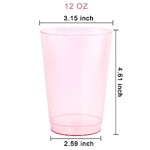 bUCLA 100pcs 12OZ Pink Plastic Cups-Disposable Pink Cups-Premium Unbreakable Wedding Cups-Party Cups,Great For Easter, Mother's Day and Bridal Shower
