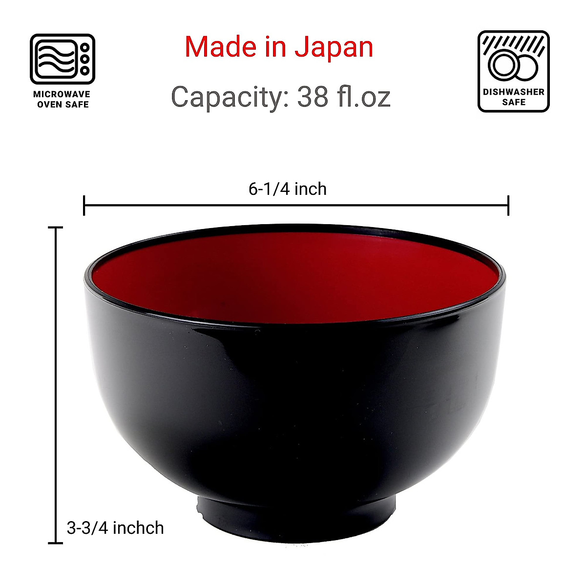 JapanBargain S-2045, Japanese Plastic Noodle Soup Bowl, 38-OZ