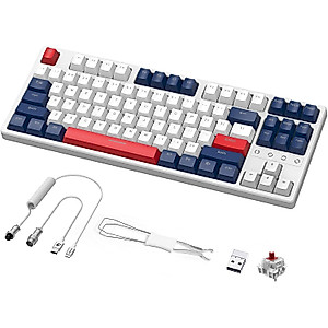 ZIYOU LANG Wireless Gaming Mechanical Keyboard，RGB Backlit 87 Keys Hot Swappable Custom Keyboard, Gasket Structure Triple Mode 2.4Ghz/BT 5.0/Wired Rechargeable Keyboard, Red Switch