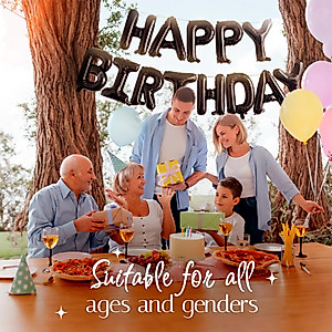 18 Inch 3D Foil Balloons Birthday Banner - Rope & Inflation Straw Included - Elegant Black Birthday Decorations - Party Decorations For Kids and Adults - Happy Birthday Balloon Sign - Thick Material