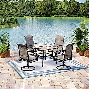 MIXPATIO Outdoor Patio Dining Table with Umbrella Hole, 4 Person Metal Square Table for Garden, Backyard and Porch