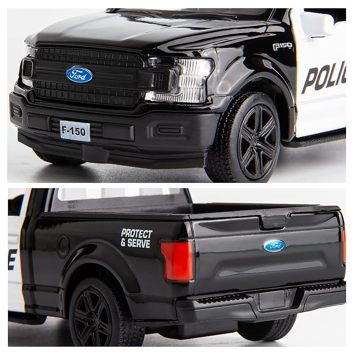 BDTCTK 1/36 Scale Compatible for Ford F150 Pickup Truck Police Car Model, Zinc Alloy Die-Cast Pull Back Vehicles Kid Toys for Boy Girl Gift (Black)