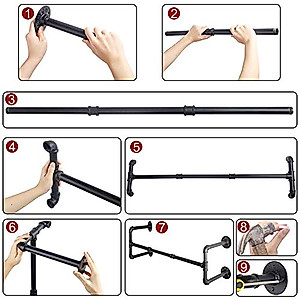 WEBI Clothing Rack Wall Mount,24'' Industrial Pipe Clothes Rack for Hanging Clothes,Heavy Duty Iron Garment Rack Bar,Retail Display Clothes Rod for Closet,Laundry Room,Black