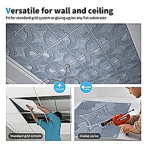 Art3d Drop Ceiling Tiles 24x24 in Grey (12-Pack, 48 Sq.ft), 3D Wainscoting Panels Glue Up 2x2