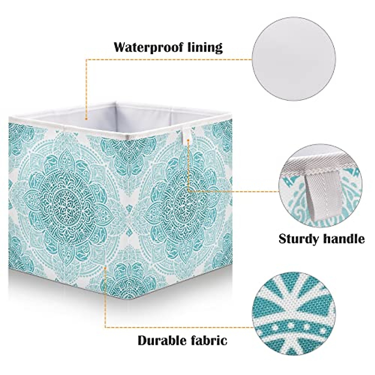 Kigai Aqua Turquoise Mandala Cube Storage Bins - 11x11x11 In Large Foldable Storage Basket Fabric Storage Baskes Organizer for Toys, Books, Shelves, Closet, Home Decor