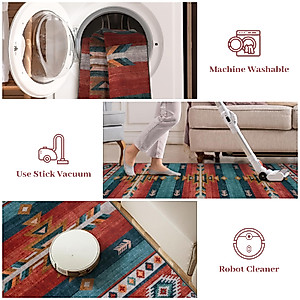 LIVEBOX Washable Native American Christmas Rug 8x10 - Soft Western Rugs for Living Room Thin Non-Slip Rug for Bedroom, Throw Carpet Southwestern Large Rugs for Living Room,(8 x 10 ft, Red Multi)