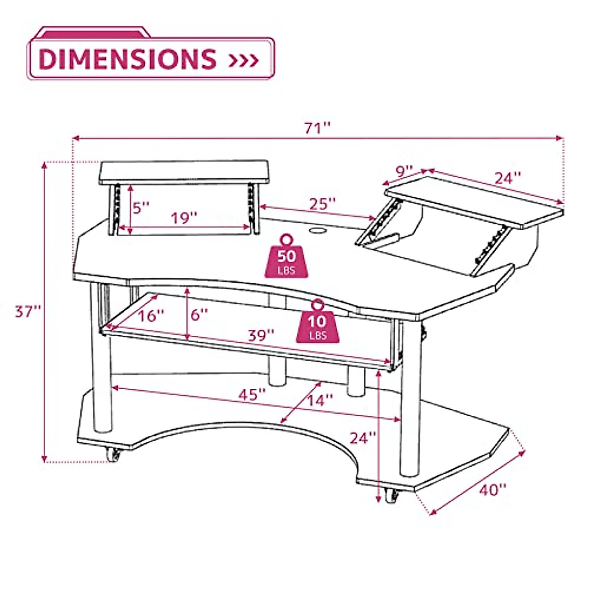 Acme Furniture Eleazar Music Recording Studio Desk, Black Oak