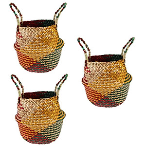 STOBAZA 3pcs Plant Pots Indoor Seagrass Flower Bin Folding Laundry Basket Pot for Plants Indoor Seagrass Succulent Vase Kid Beach Bag To Weave Coconut Shell Bamboo