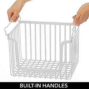 mDesign Large Stacking Wire Baskets Food Organizer Storage Metal Basket with Open Front for Kitchen Cabinet, Pantry, Cupboard, and Shelves, Organize Fruits, Snacks, and Vegetables, 2 Pack, Matte White