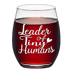 DAZLUTE Teacher Appreciation Gifts, Leader of Tiny Humans Wine Glass, Teacher's Day Christmas Birthday Thank You Gifts for Teacher Professor, Teacher Gifts for Women Men from Student, 15 Oz