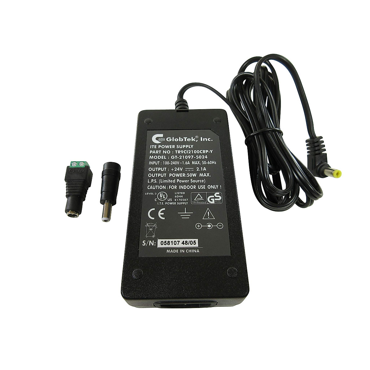 GlobTek UL Listed 24V DC Adapter Transformer Power Supply Model GT-21097-5024, TR9CI2100CRP-Y. 100-240V AC to 24V DC, 2.1A - for Computer Peripherals, CCTV Security Cameras, PLC Controllers