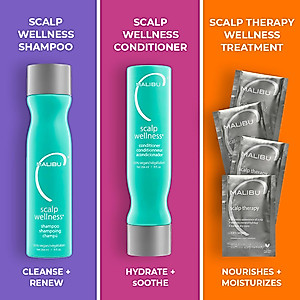 Malibu C Scalp Wellness Collection - Soothing Shampoo and Conditioner Hair Care Set for Dry Scalp - Formulated with Vitamin C Antioxidant Complex - Travel Size Scalp Remedy Packets Included (33.8 oz)