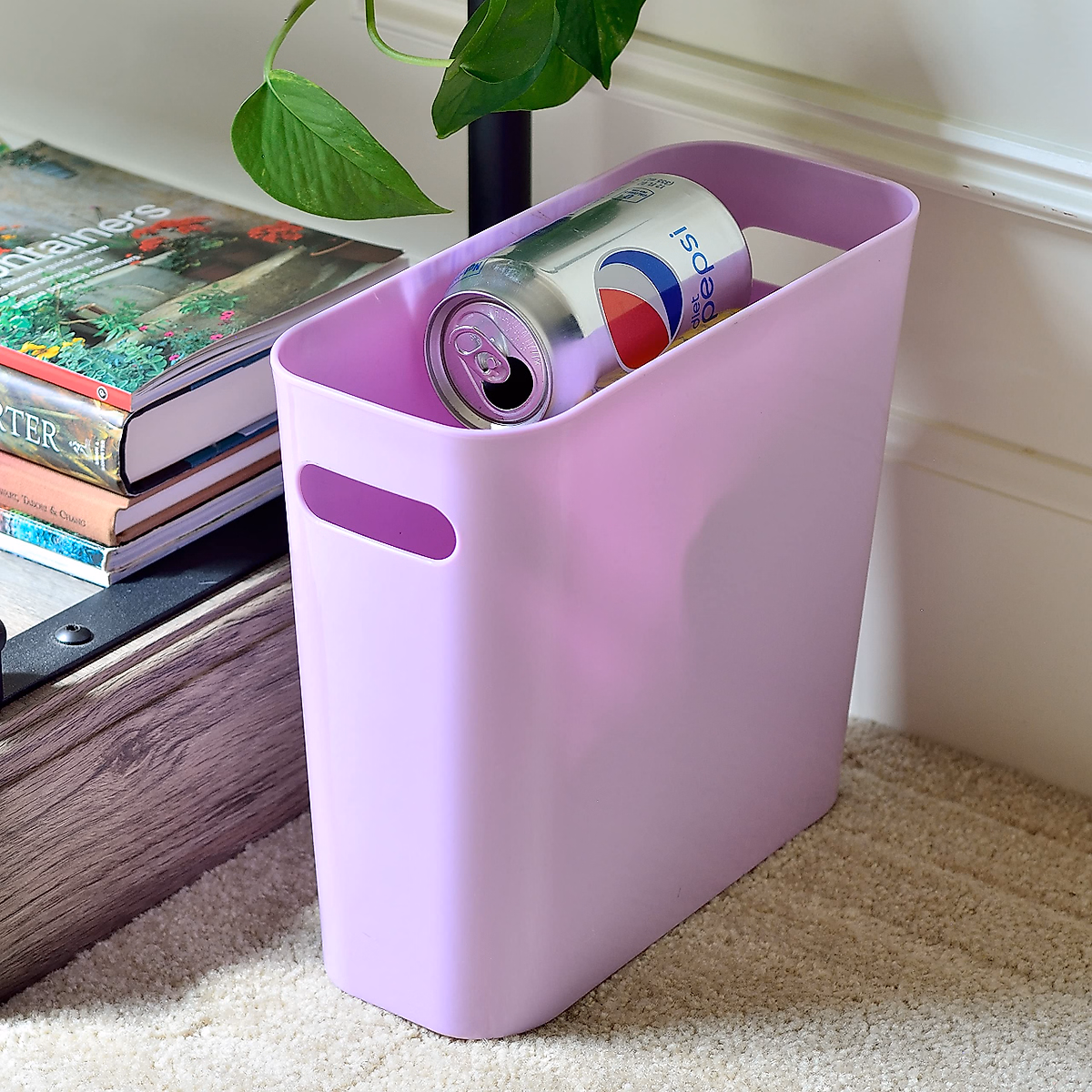 Youngever 1.5 Gallon Slim Trash Can, Plastic Garbage Container Bin, Small Trash Bin with Handles for Home Office, Living Room, Study Room, Kitchen, Bathroom (1 Pack Purple)