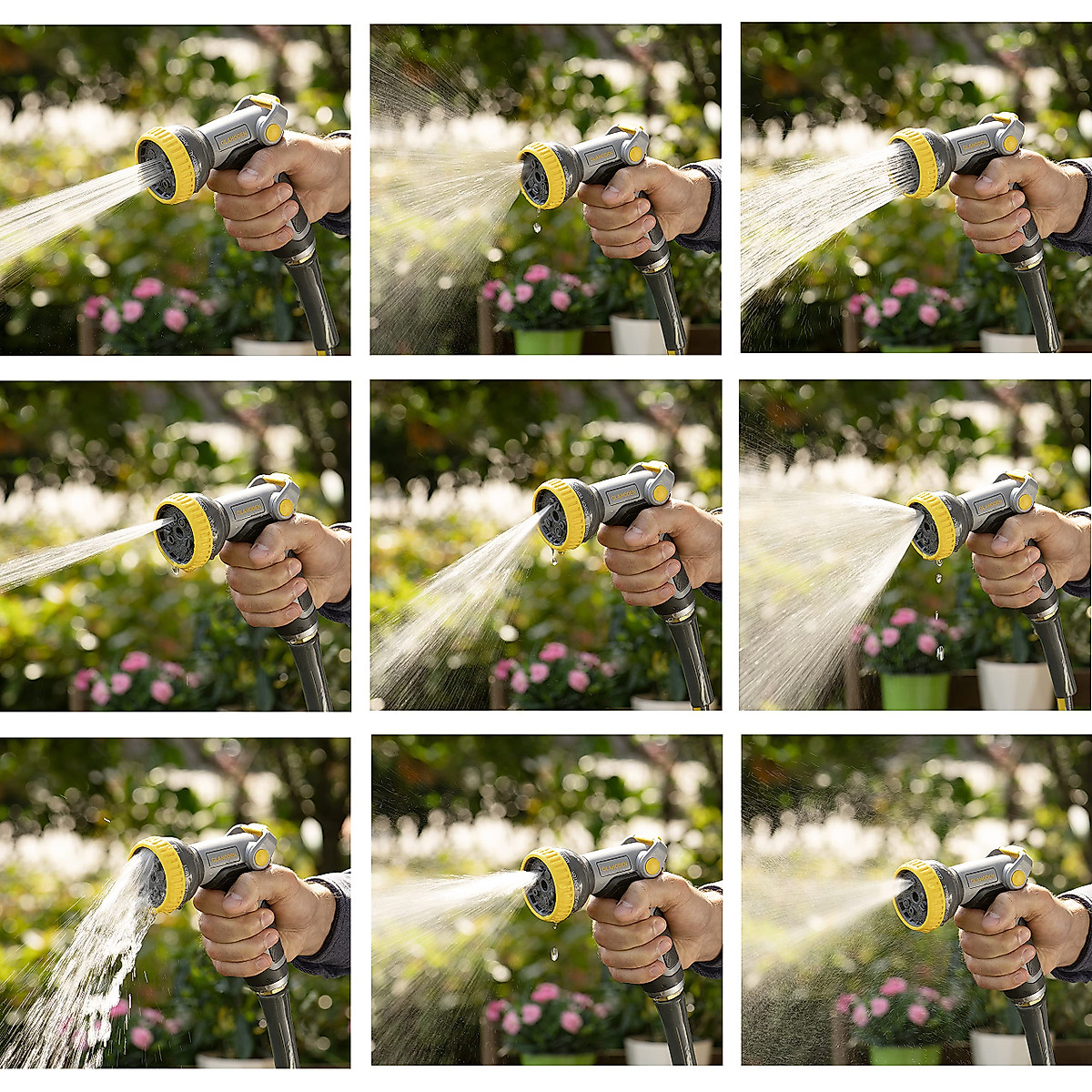 GLAHODEN Retractable Garden Hose Reel - 1/2 in x 115 ft Upgraded UV Resistant Automatic Wall Mounted Water Hose Reel 3/4 in Brass Fitting 9 Pattern Nozzle Any Length Lock Slow Retraction 180° Swivel