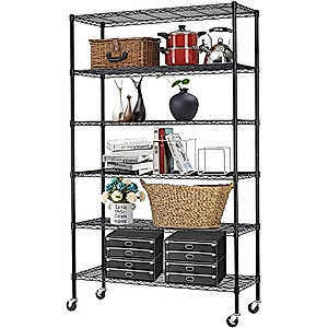Commercial Wire Shelving Unit Metal Shelf Casters Adjustable Layer Rack Strong Steel for Restaurant Garage Pantry Kitchen Garage (48×18×72, Black)
