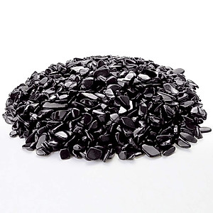 Twdrer 2lb/950g Small Natural Black Obsidian Tumbled Chips Crushed Stone Irregular Shaped Quartz Rock Healing Reiki Crystal Gemstone for Jewelry Making Garden Aquarium Vase Plant Decoration(Black)