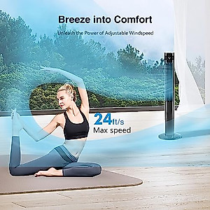 R.W.FLAME Tower Fan, Oscillation fan with Remote Control, Standing fan for office, 3 Wind Modes,Time Settings, Portable Bladeless Floor Fans for Home with Children/Pets/Elders(43", Black)