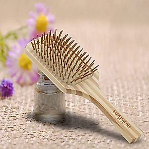 Bamboo Wood Hair Brush Large Paddle for Women, Natural Bamboo Wooden Bristles Scalp Massager, Flat Detangling Hairbrush Fit All Types Hair