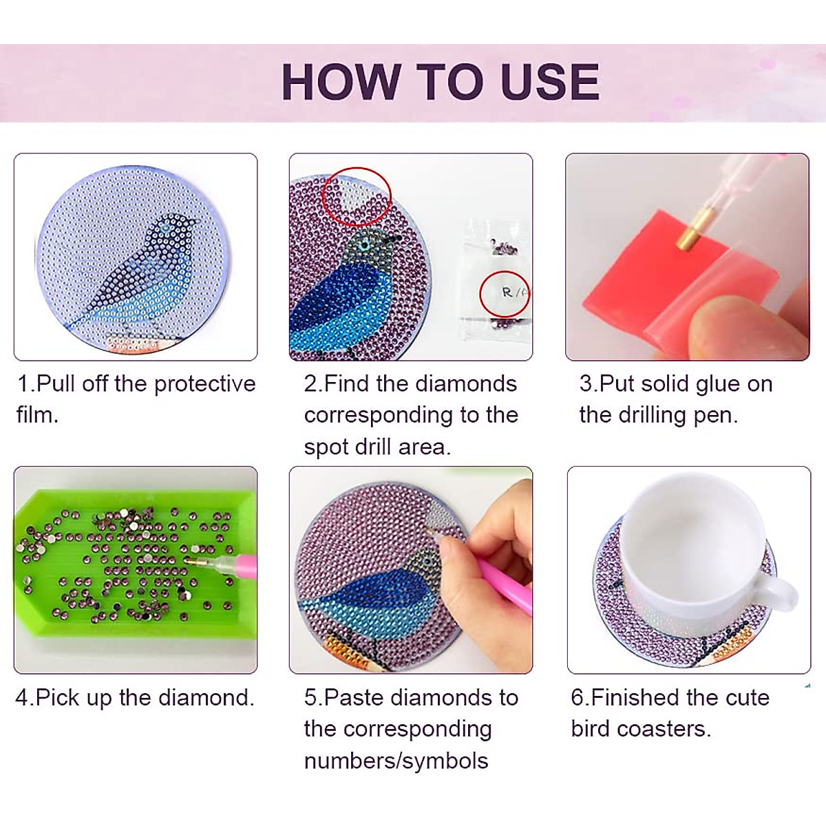 DLDXGXNR Bird Diamond Art Coasters 10Pcs Bird Diamond Painting Coasters with Holder Bird Diamond Art Kits for Beginners Adults Kids Gifts
